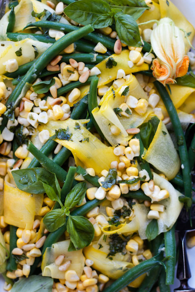 Green Bean, Sweet Corn + Summer Squash Salad with Basil Dressing – Happy Hearted Kitchen
